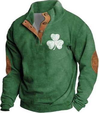 Generic Sweat-shirt pour homme St. Paddys Day - Pull irlandais tr&egrave;fle vert - Pull &agrave; demi-fermeture &eacute;clair - Manches longues - Chemisier classique doux avec bo