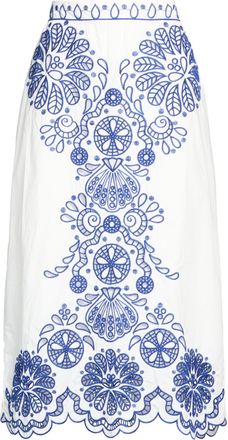 Farm Rio OFF-WHITE AND BLUE GRAPHIC RICHELIEU MIDI SKIRT