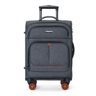 Infinity Leather Weichschalen-Handgep&auml;ckkoffer Leinen Schwarz 56x37x24 cm, 8 Rollen