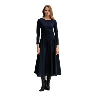 GANT Robe Midi Jersey Woven Combo Manches Longues - Femme - Robes - Bleu - Taille: 36 FR