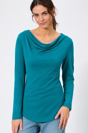 Hempage Hempage Damen vegan Langarmshirt Wasserfallkragen Lagoon Blue