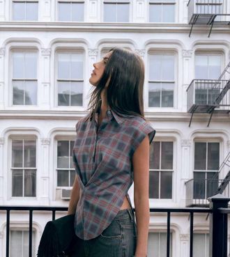 Lioness exklusive Hemdbluse Camden mit angeschnittenen &Auml;rmeln, tailliert, kariert in Blau und Rot-Multi