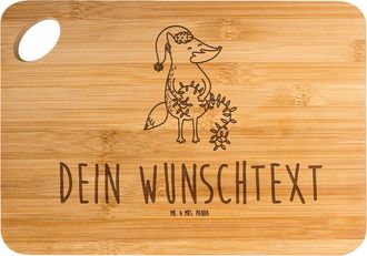 Mr. & Mrs. Panda Schneidebrett Mit Gravur Fuchs Weihnachten - Personalisierte Geschenke, Nikolaus, Winter, Fr&uuml;hst&uuml;cksbrett personalisiert, graviert, Spruch sch&ouml;n, Brot