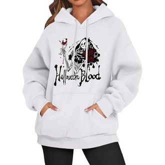 Generic Sweat &agrave; capuche gothique pour femme - Vampire gothique, Halloween, pull &agrave; capuche dautomne tendance effrayant - pour les vacances, blanc, XL