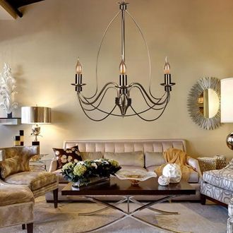 Opviq Elegant Adjustable Chandelier, Metal Body, 60 cm Diameter, 60-90 cm Height | E14 Socket, Max 40W | American Traditional Glam Design for Home Decor