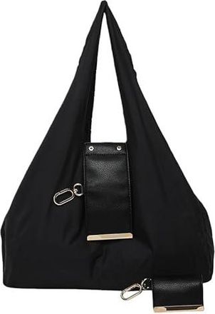 Generic Mini sac fourre-tout en cuir extensible avec porte-clés, léger, pliable, sac à main portable pour les courses quotidiennes, Noir, s