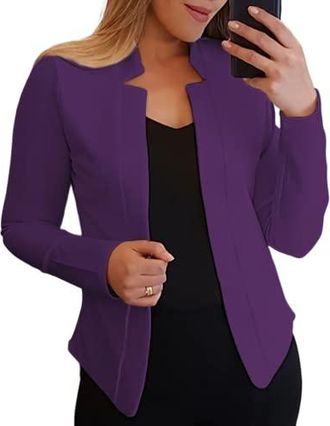 ORANDESIGNE Blazer Femme Élégant à Manches Longues Slim Fit OL Travail Bureau Affaires Veste Chic De Costume Revers Devant Ouvert Manteau Blazer Court Cardigan Bl