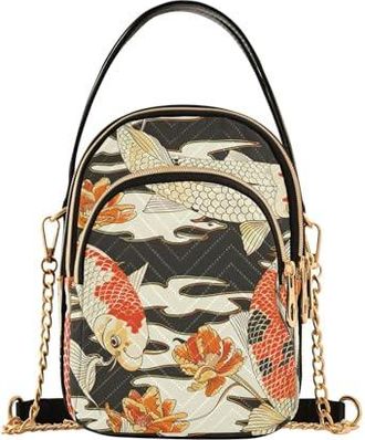 Mnsruu Sac à bandoulière pour femme - Style rétro asiatique - Poisson rouge - Petit sac à bandoulière avec sangle réglable