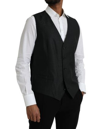 Dolce & Gabbana Mens Black Wool Waistcoat Dress Formal Vest Virgin Silk