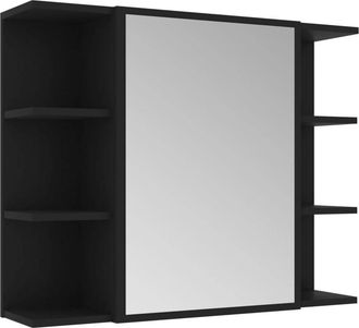vidaXL Bad-Spiegelschrank Schwarz 80x20,5x64 cm Holzwerkstoff Vidaxl