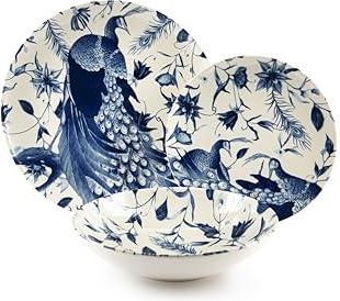 Excelsa Vanitas Service de vaisselle 12 pi&egrave;ces, c&eacute;ramique, blanc et bleu