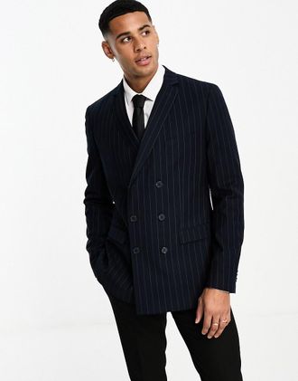 French Connection Veste de costume en lin &agrave; rayures - Bleu &agrave; motif