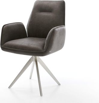 DELIFE Esszimmerstuhl Zoa-Flex Mikrofaser Anthrazit Vintage Kreuzgestell kantig Edelstahl Taschenfederkern, Esszimmerstühle