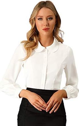 Allegra K Femmes Chemisier Boutonné Manches Longues Col Claudine Carrière de Noël Blanc crème XS