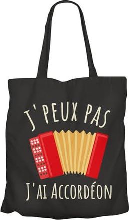 Fabulous Tote Bag Sac Shopping en Toile Noir - JPeux Pas Jai Accord&eacute;on Musique Musette Instrument - 10 L