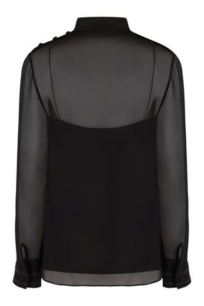 Gucci Womens Pussy-Bow Silk Blouse Black Blouses Shirt
