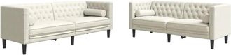 vidaXL 2-tlg. Chesterfield-Sofa-Set mit Nackenrollen Creme Samt vidaXL