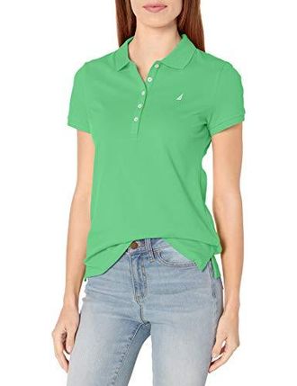 Nautica Polo Respirant à Manches Courtes 100% Coton à 5 Boutons, Vert Feuille, M Femme