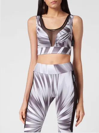 Plein Sport Top de sport court en tissu technique avec logo imprim&eacute; et col en U
