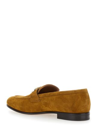 Ferragamo Womens Brown Suede Loafers With Gancini Detail Goat