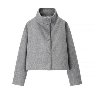 Generic Manteau dhiver en laine pour femme avec boutons - Veste courte et chaude - Col montant - Veste en laine &eacute;paisse - Manteaux courts unis pour femme, gri