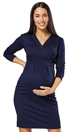 Happy Mama Aux Femmes Maternit&eacute; Allaitement Crayon Jersey D&eacute;sinvolte Robe 285p (Marine, 44, 2XL)