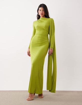 Daska Robe longue asym&eacute;trique effet cape - Chartreuse-Vert