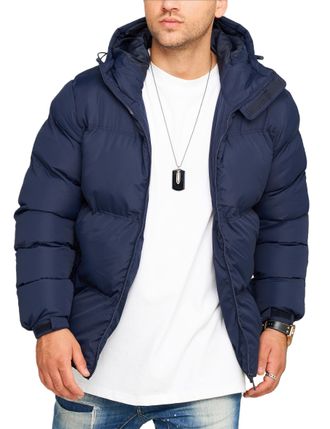 Behype. Herren warme Winterjacke mit Kapuze Steppjacke Puffer-Jacke J14-Navy-XXL