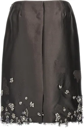 Prada Womens Gray Silk Midi Skirt