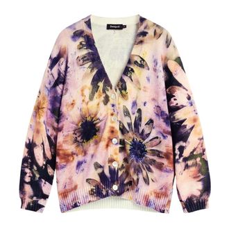 Desigual Cardigan &agrave; imprim&eacute; floral abstrait - Femme - Pulls - Rose - Taille: 40 FR