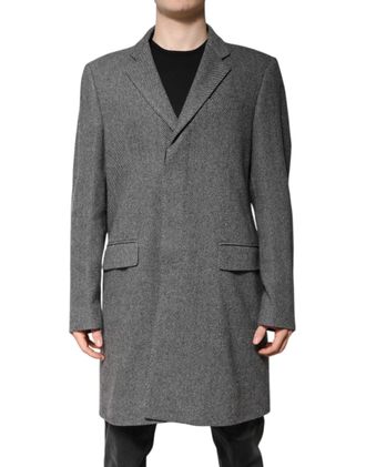 Dolce & Gabbana Mens Gray Wool Single Breasted Trench Coat Jacket Polyester Clothing