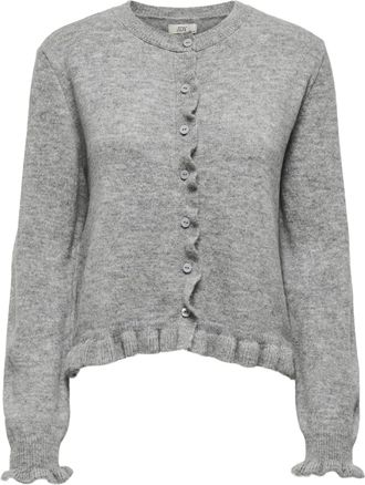 Jacqueline de Yong JdY Damen Jdyletty L/S On Frill Cardigan KNT Noos, Light Grey Melange, Small