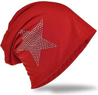 Miobo Bonnet Souple pour Enfant, Coton, &eacute;toile Strass Rouge 48