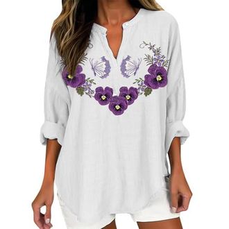 Generic Blouses d&eacute;t&eacute; pour femme &agrave; manches longues - T-shirts &agrave; col en V pour femmes grande taille - Blouses et chemises boh&egrave;me baggyshirts T-shirt d&eacute;t&eacute; hauts 