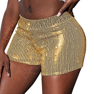 Generic Micro short noir &agrave; paillettes pour femme - Micro short noir paillet&eacute; tendance - Pantalon taille haute pour danse et festival - Pantalon &agrave; paillettes -