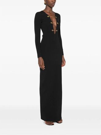 Elisabetta Franchi Gold-Hardware Ribbed Viscose Evening Dress - Black