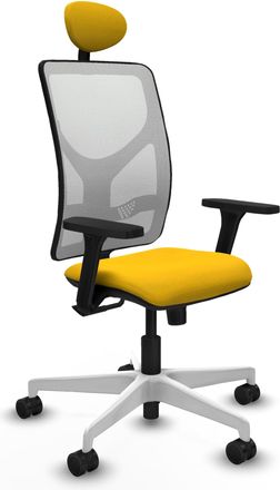 Piqueras y Crespo B&uuml;rostuhl mit 3D-Armen, h&ouml;henverstellbarer Lendenwirbelst&uuml;tze und festem Kopfteil, ausgestattet mit 3-fach verstellbarem Schaumstoff, Wei&szlig;/Gelb