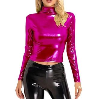 Generic Top en m&eacute;tal pour femme, chemisier &agrave; sequins pour femme coupe ample col rond t-shirts mode couleur unie pull top l&eacute;ger &agrave; s&eacute;chage rapide chemises coule