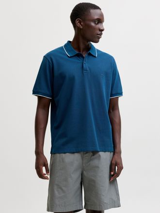 Jack & Jones Poloshirt JACK & JONES JPRBLAWESTON SS POLO, Herren, Gr. XL, estate blau detail:contrast, Jersey, Obermaterial: 100% Baumwolle, unifarben, regular fit