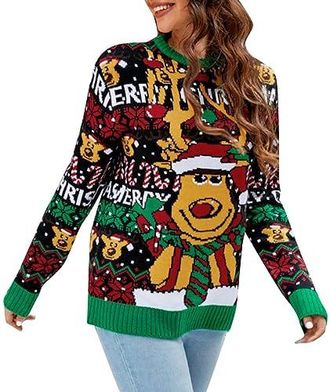 Generic Pull De Noel Femme Chaud,Pullover Femme Style EuropéEn AméRicain DéContracté Motif Bonhomme De Neige Animé pour Saison Automne Hiver Tricot Chaud Conf