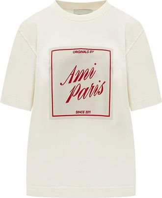 Ami Femme, Tops, Blanc, Taille: 34 FR Heritage Print T-shirt
