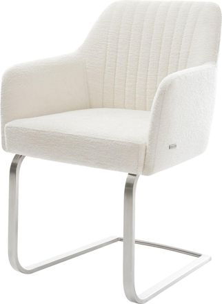 DELIFE Schwingstuhl Greg-Flex Freischwinger flach Edelstahl Bouclé Soft Beige Taschenfederkern