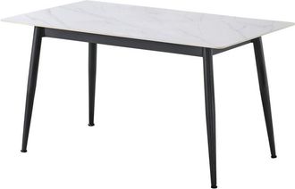 PEGANE Table &agrave; manger rectangulaire coloris effet marbre blanc et pieds en m&eacute;tal Noir - Longueur 140 x Largeur 80 x Hauteur 75 cm