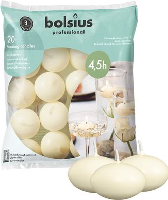 Bolsius Bolsius Schwimmkerzen - Dekorative Haushaltkerzen - 20 Stück - Durchmesser 45 mm - Länge Brenndauer 4,5 stunden- Praffinwachs - Elfenbein - Ohne Palmö
