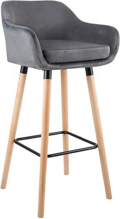 Clp Tabouret de Bar rembourr&eacute; Grant, avec Dossier, rev&ecirc;tement en Velours, pi&egrave;tement en Bois, capacit&eacute; jusqu&agrave; 150 kg, Couleur:Gris