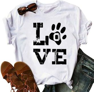 Keephen Patte de Chien Amour Coeur T-Shirt Femmes Mignon Patte de Chien Impression 3D Manches Courtes Tee Shirt &Eacute;t&eacute; Grande Taille Col Rond Pullover Tops