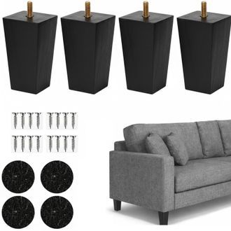 Generic 4er Set Tapered M&ouml;belbeine - Schwarze M&ouml;belbeine aus Massivholz f&uuml;r Sofa, Stuhl, Schrank, Kommode mit Montageplatte, Schrauben und Anti-Rutsch-Pads (8