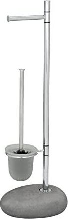 WENKO Stand WC-Garnitur Pebble Stone Grey - WC-B&uuml;rstenhalter, Stahl, 23.5 x 70 x 19 cm, Grau
