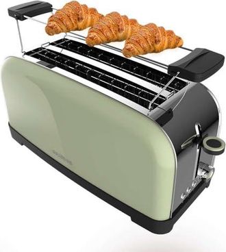 Cecotec Vertikaler Toaster Toastin time 1500 Green, 1500W, Doppelter langer und breiter Schlitz 3,8 cm, Obere St&auml;be, Edelstahl, Automatische Abschaltung und P