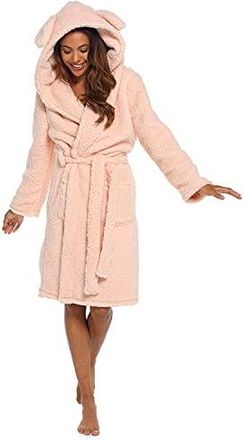 Undercover Peignoir &agrave; capuche en polaire douce pour femme Motif animal 3D, Chien beige, 16-18